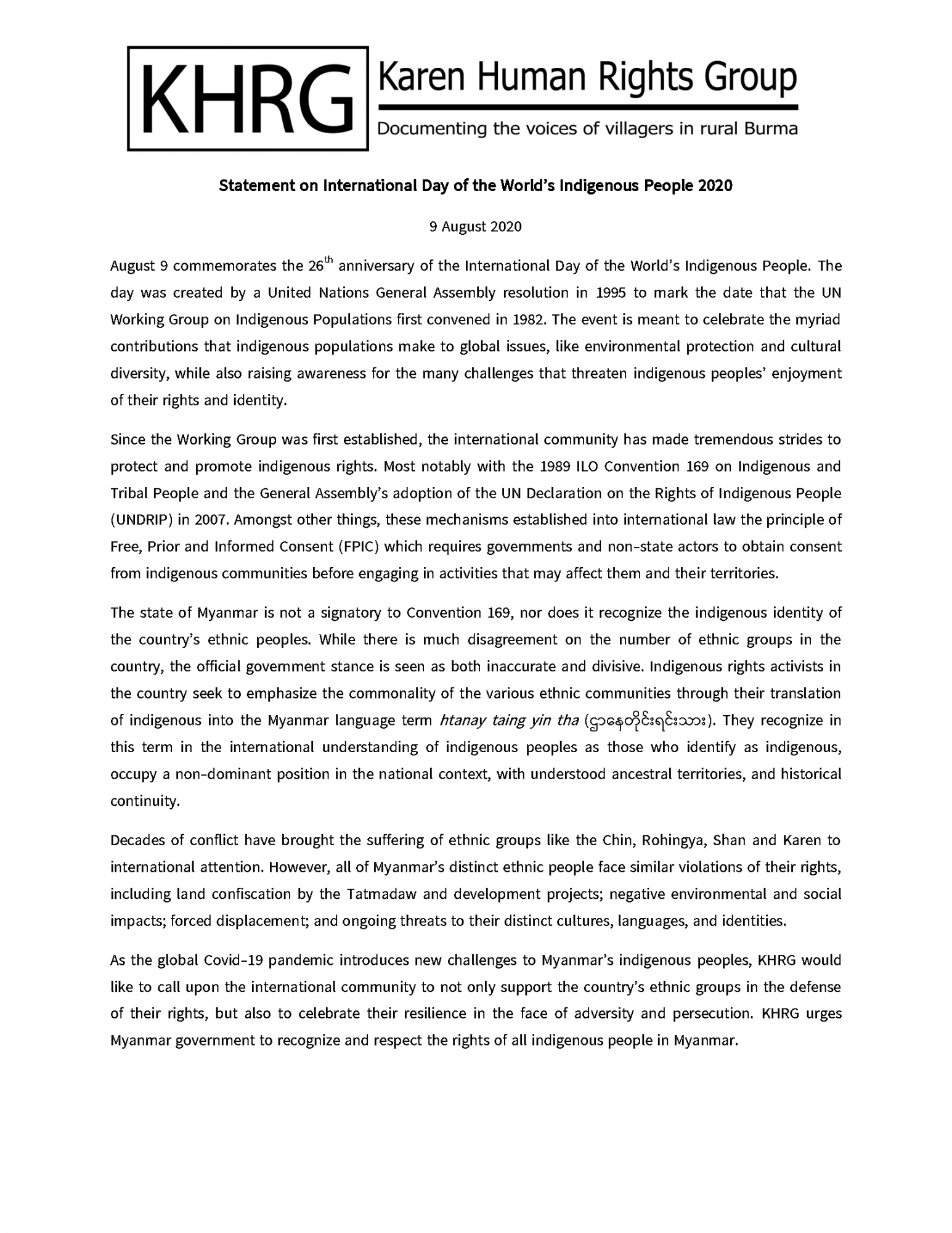 Statement on International Day of the World’s Indigenous People 2020 ...